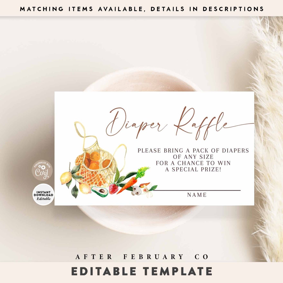 EDITABLE Locally Grown Baby Shower Fruit Produce Market Diaper Raffle ...
