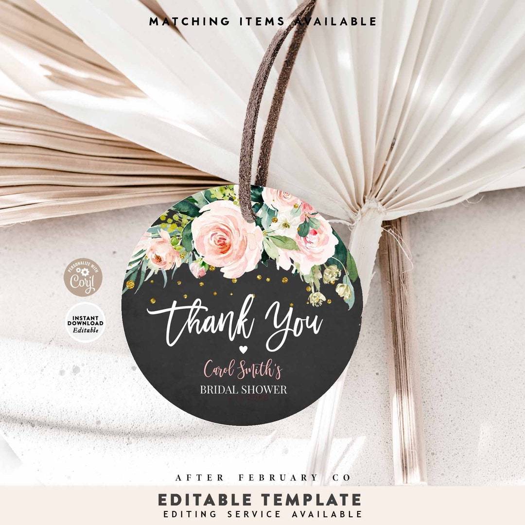 EDITABLE Pink Floral Blush Gold Confetti Black Chic Modern Thank You ...