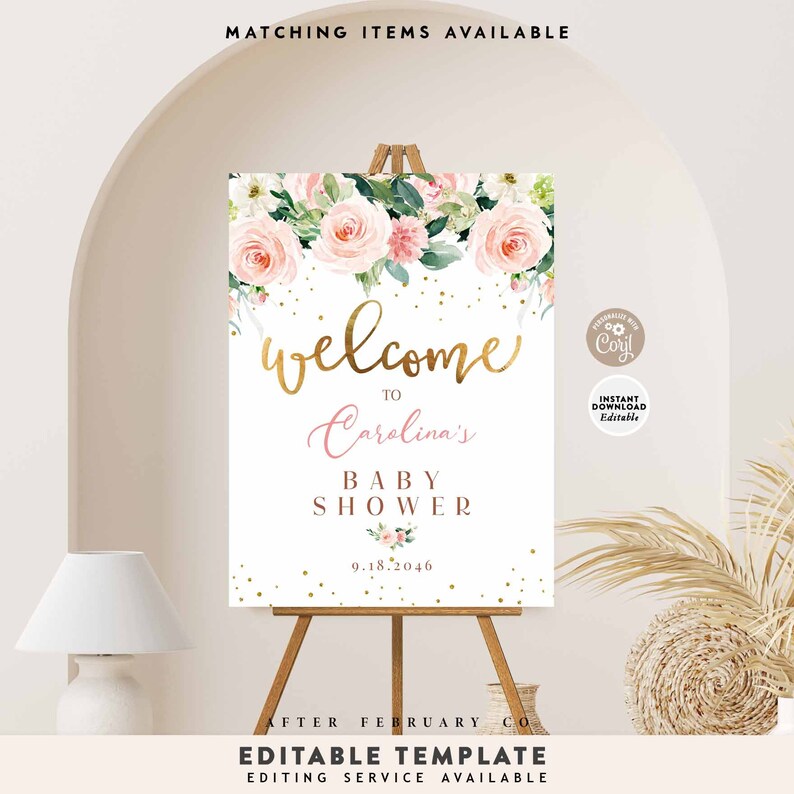 Editable Blush Pink Welcome Sign Baby Shower Sprinkle Brunch - Etsy