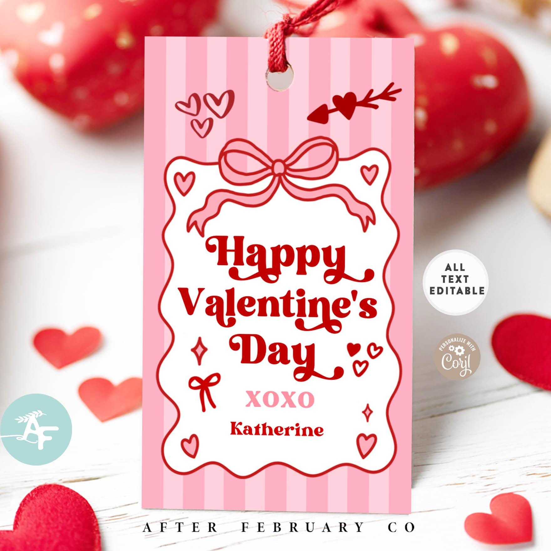 Bow Happy Valentines Day Treats Gift Tags: Coworker Teacher Printable ...