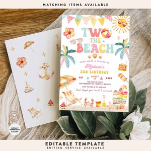 Editable TWO the Beach Party 2nd Birthday Invitation Girly Summer ...