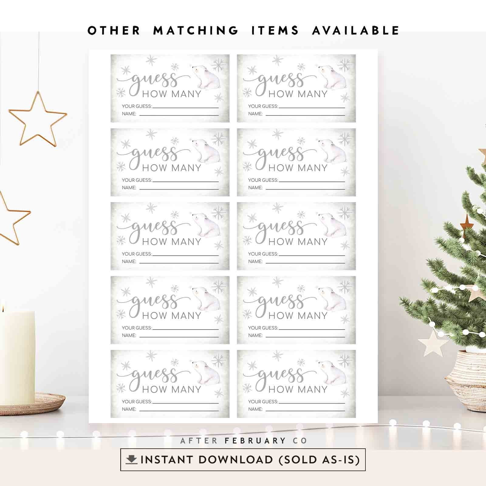Winter Polar Bear Baby Shower Games Guess How Many Game Gender - Etsy