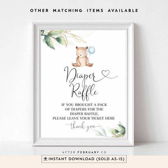 BOY Diaper Raffle Sign Greenery Gold We Can Bearly Wait Teddy - Etsy