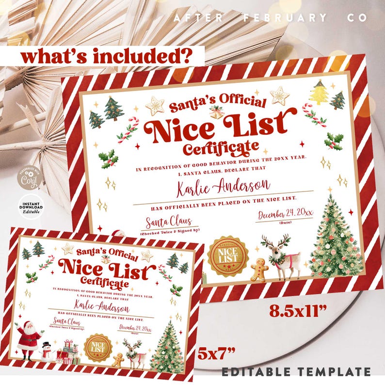 EDITABLE Nice List Certificate: Christmas Eve Box Traditions North Pole ...