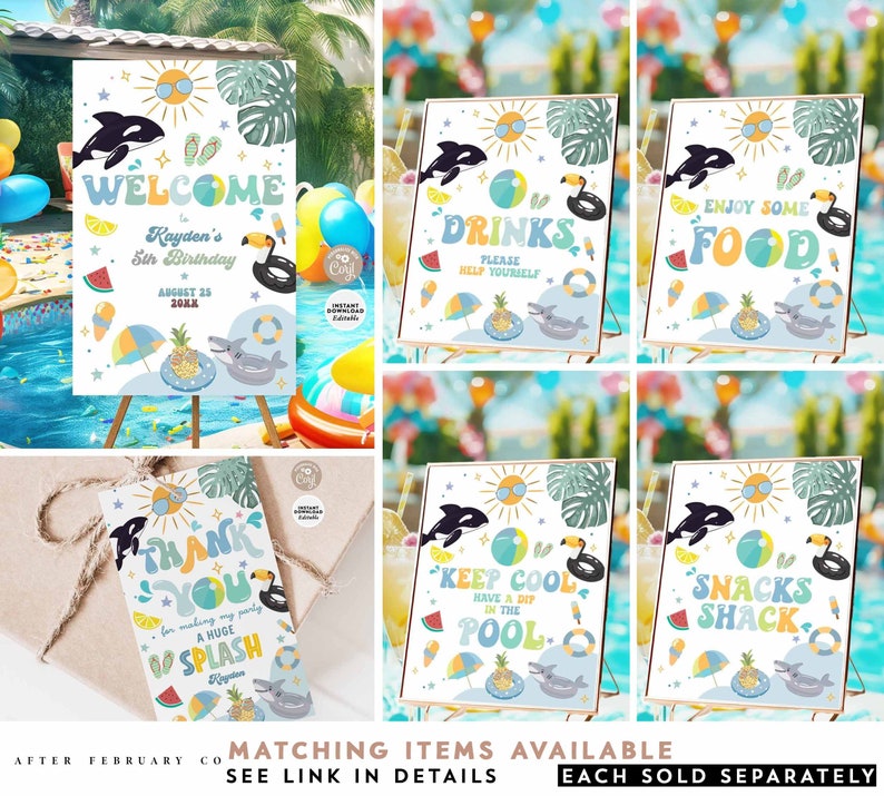 Editable Boy TWO the POOL 2nd Birthday Pool Party Invitation Whale ...