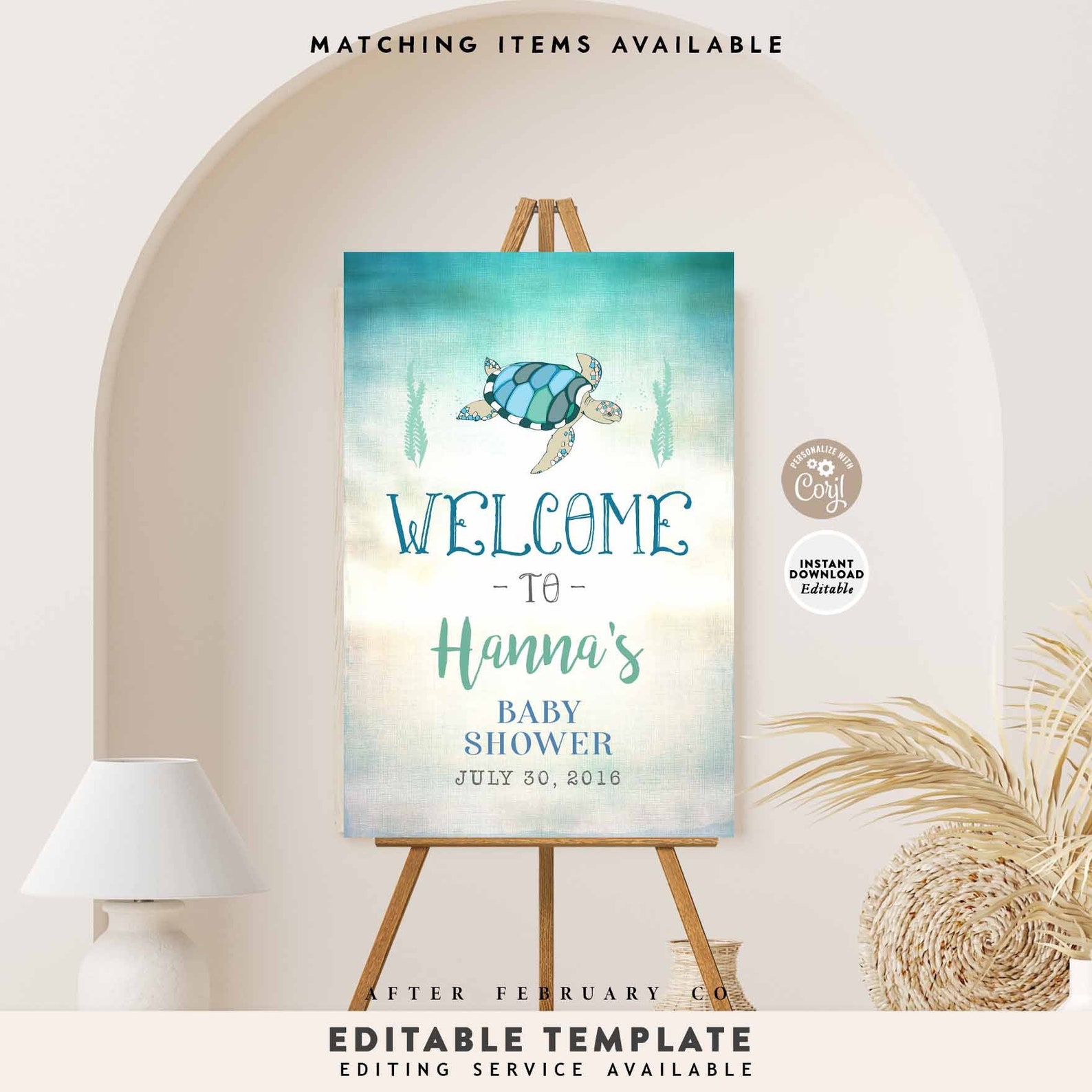 EDITABLE Sea Turtle Baby Shower Welcome Sign Under the Sea - Etsy
