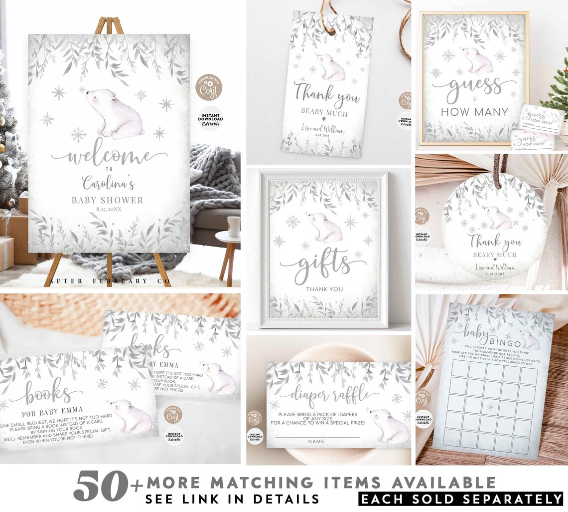 Winter Polar Bear Baby Shower Games Guess How Many Game Gender - Etsy