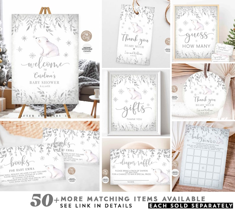 Winter Polar Bear Baby Shower Games Guess How Many Game Gender - Etsy