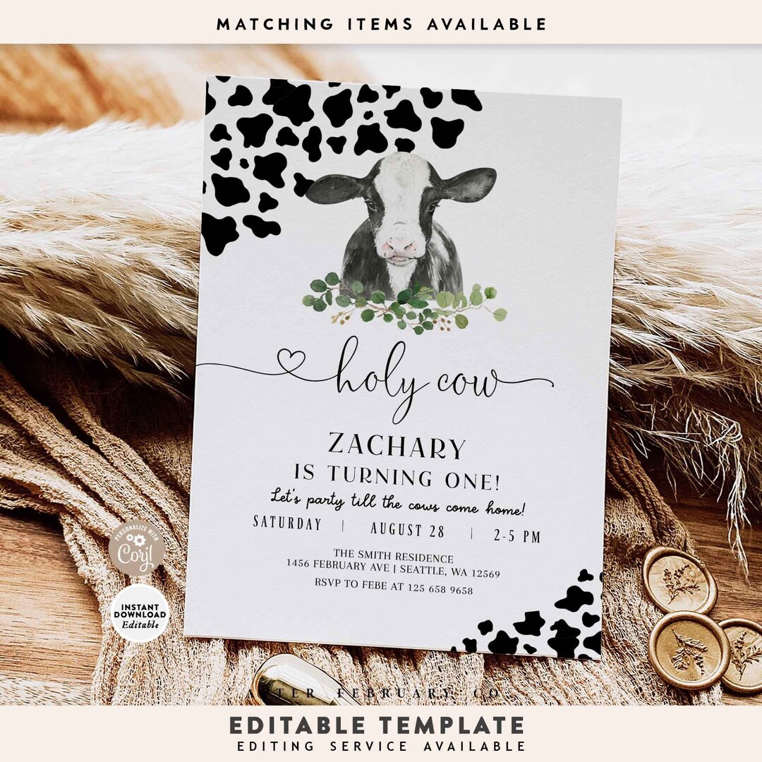 EDITABLE Boy Holy Cow Birthday Invitation Holy Cow Birthday Party ...