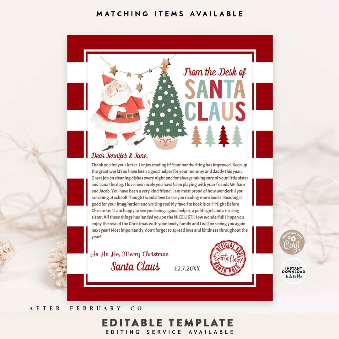 EDITABLE Letter From Santa Official Greeting Letter From Santa Modern ...