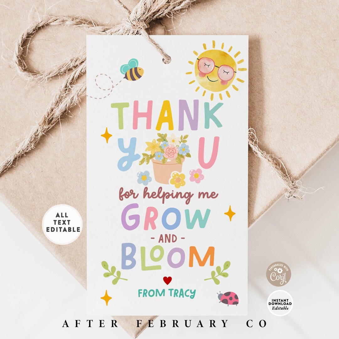 Teacher Helping Me Grow and Bloom Gift Tag: Plant Flower Thank You Tag ...