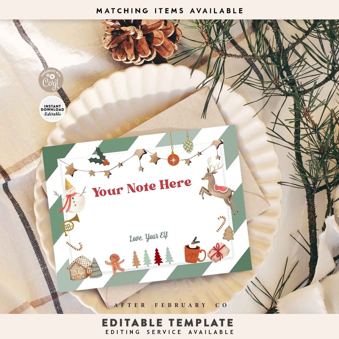 EDITABLE Green Elf Note Cards 4x3" Elf Activities Elf Ideas Elf Game ...