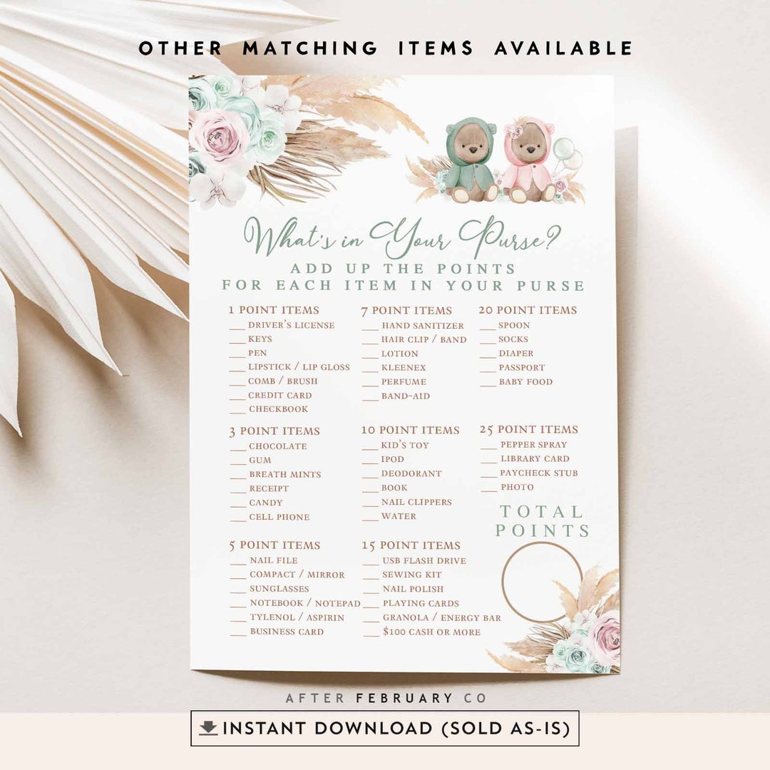 Twin Boy Girl Pink Sage Green Pampas Grass Boho Teddy Bear Baby Shower ...