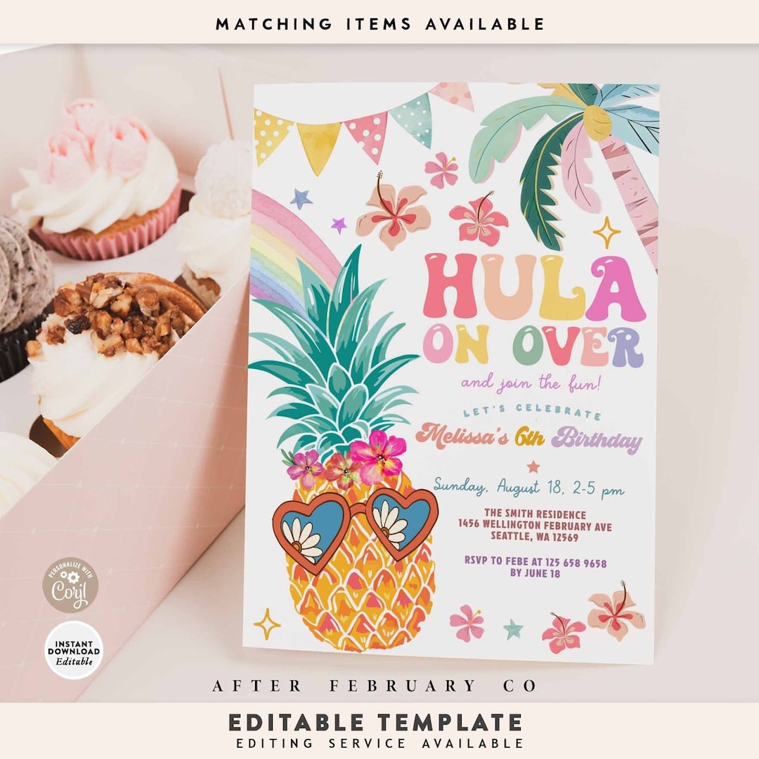 Tropical Pineapple Birthday Invitation: Hula on Over Birthday Party ...