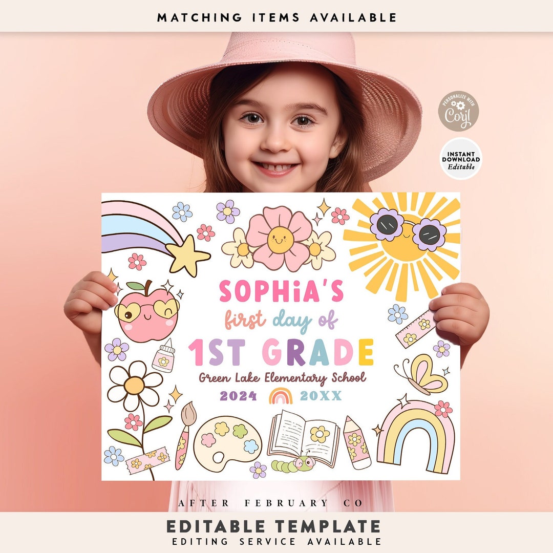 Editable Personalized First Day of 1st Grade 1 Back to School Sign ...