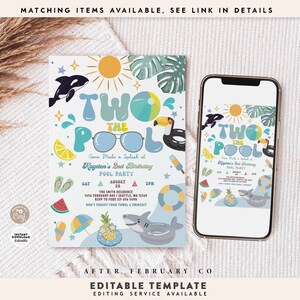 Editable Boy TWO the POOL 2nd Birthday Pool Party Invitation Whale ...