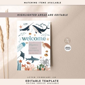 EDITABLE Oneder the Sea Under the Sea Ocean Welcome Sign Baby Shower ...