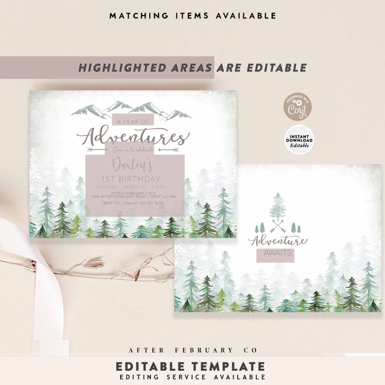 EDITABLE Adventure Birthday Invitation Outdoor Mountain - Etsy