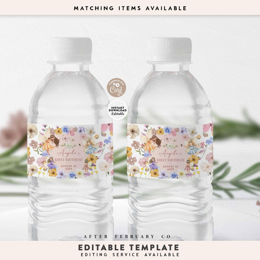 Editable Fairy Wildflower Daisy Meadow Floral Butterfly Birthday Water ...