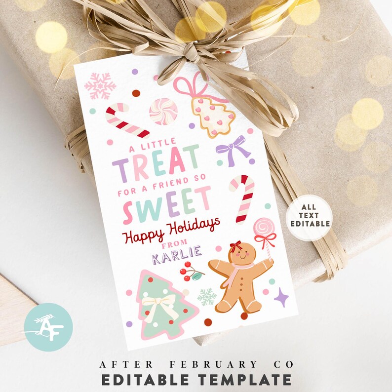 Editable Kids Christmas Treat Tag: Pink School Holiday Favor Tags ...