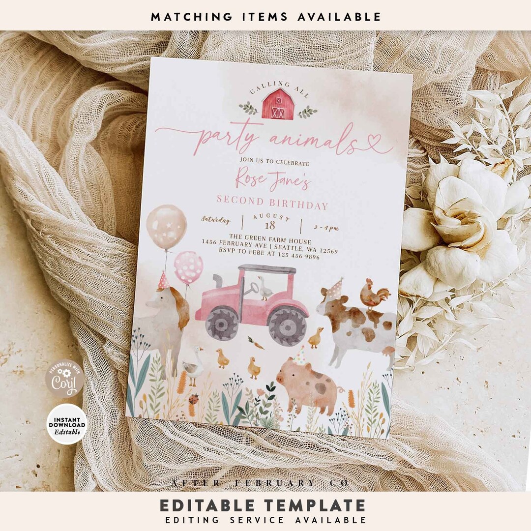 Editable Farm Animals Invitation Petting Zoo Farm Birthday Calling All ...
