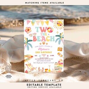 Editable TWO the Beach Party 2nd Birthday Invitation Girly Summer ...