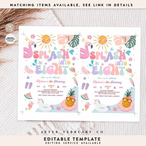 Editable Splash Into EIGHT 8th Birthday Pool Party Invitation Girly ...