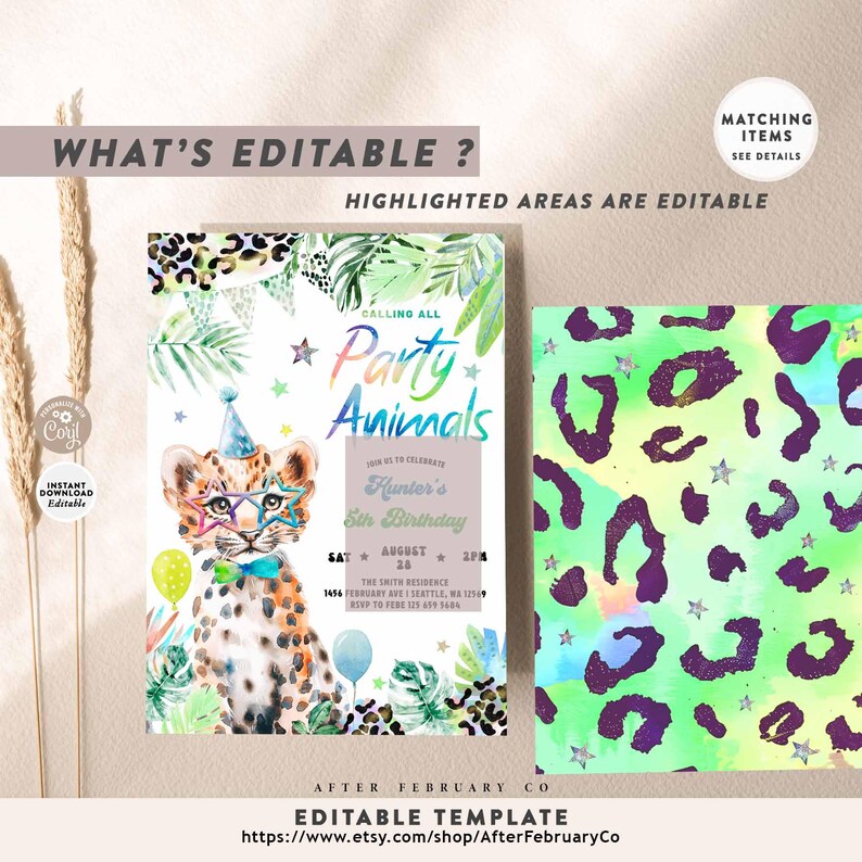Cheetah Birthday Invitation: Wild Jungle Party Animals Safari Birthday ...
