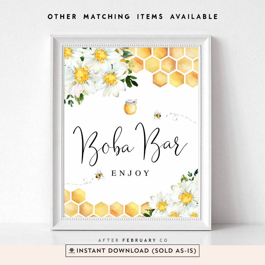 White Daisy Honey Bee Boba Bar Sign Sweet as Can Bee Mama Parents to ...