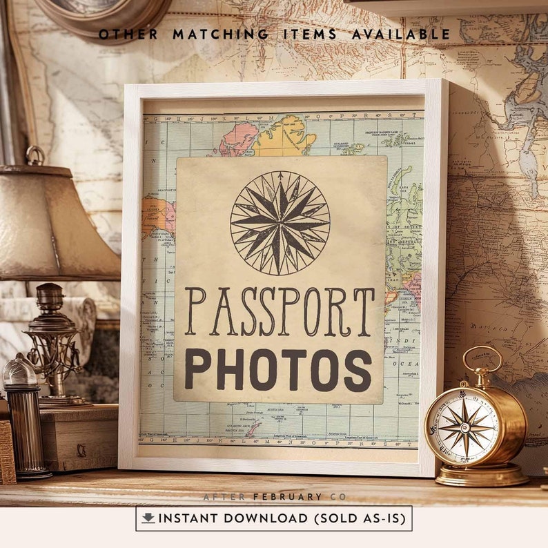 Passport Photos Sign: Vintage Travel Baby Shower Decor (instant ...
