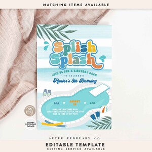 Editable ANY AGE Splish Splash Invitation Boy Pool Party Summer Birthday Party Pool Party Invite ...