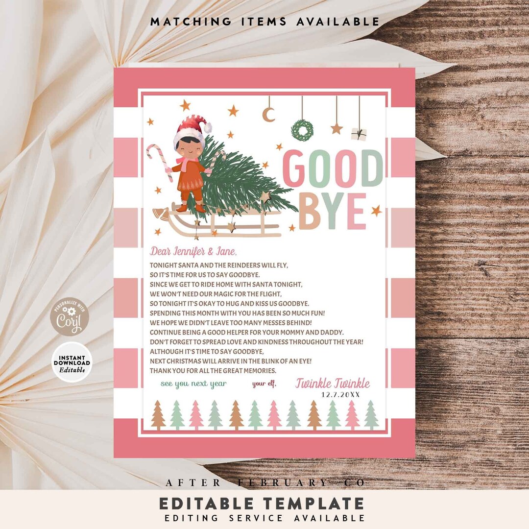 Girl Elf Goodbye Letter: Pink Modern Elf Letters Printable Editable ...