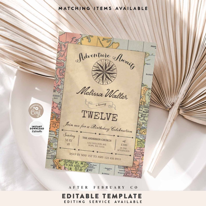 Editable Adventure Awaits Any Age Birthday Compass Birthday - Etsy