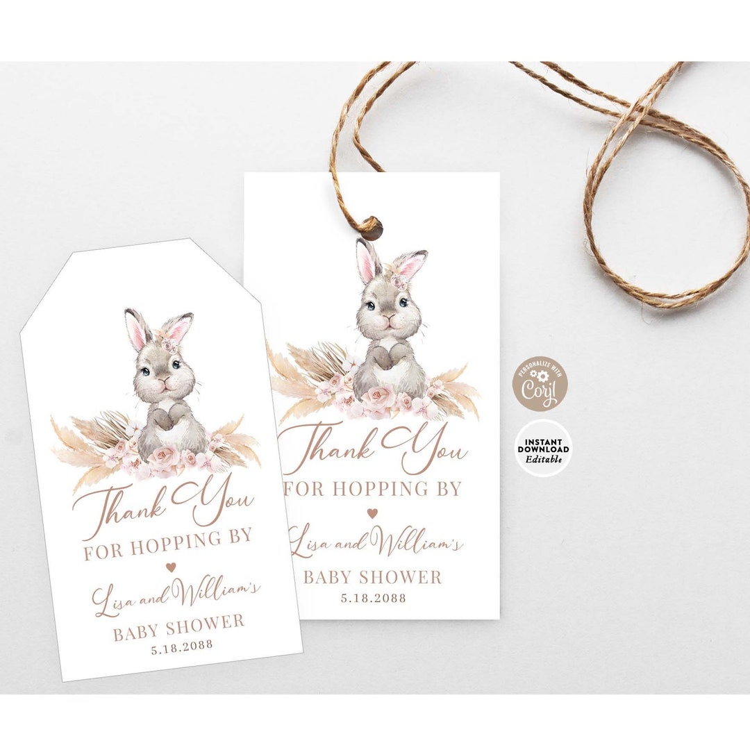 EDITABLE Pink Pampas Grass Boho Easter Bunny Rabbit Thank You for ...