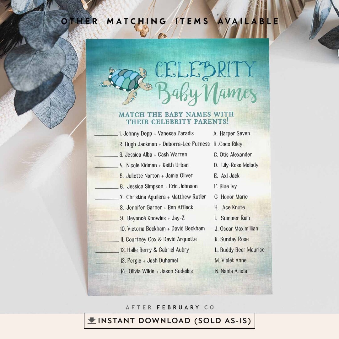 Sea Turtle Celebrity Baby Name Game Under the Sea Boy Sea Turtle Baby ...