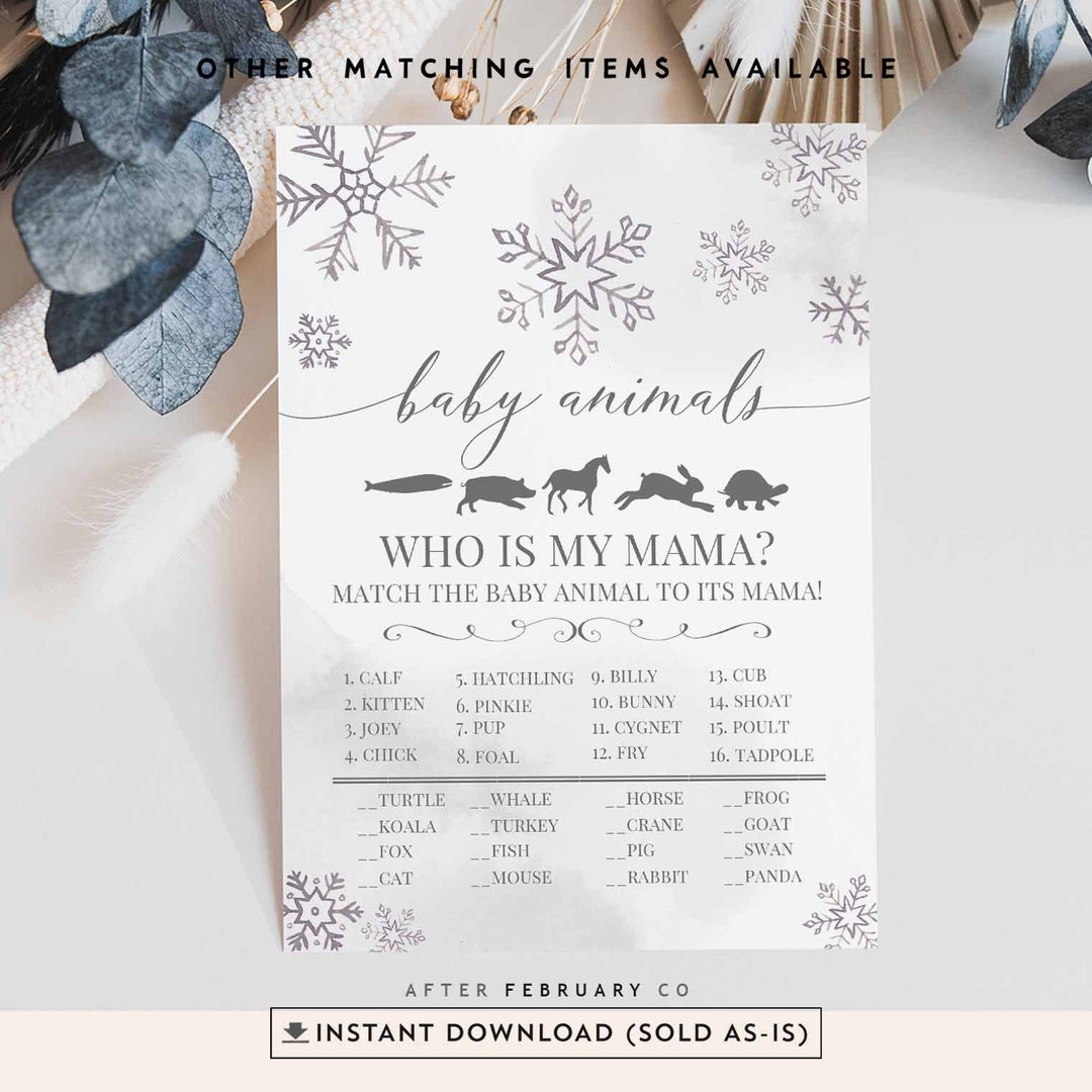 Snowflake Minimalist Winter Baby Animals Game Baby Shower Decorations ...