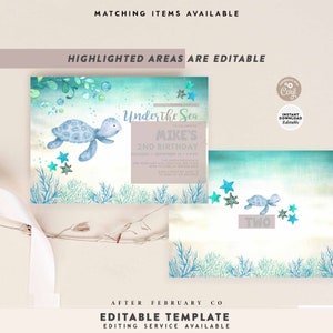 Editable ANY AGE Sea Turtle Birthday Invitation Boy Under the Sea ...