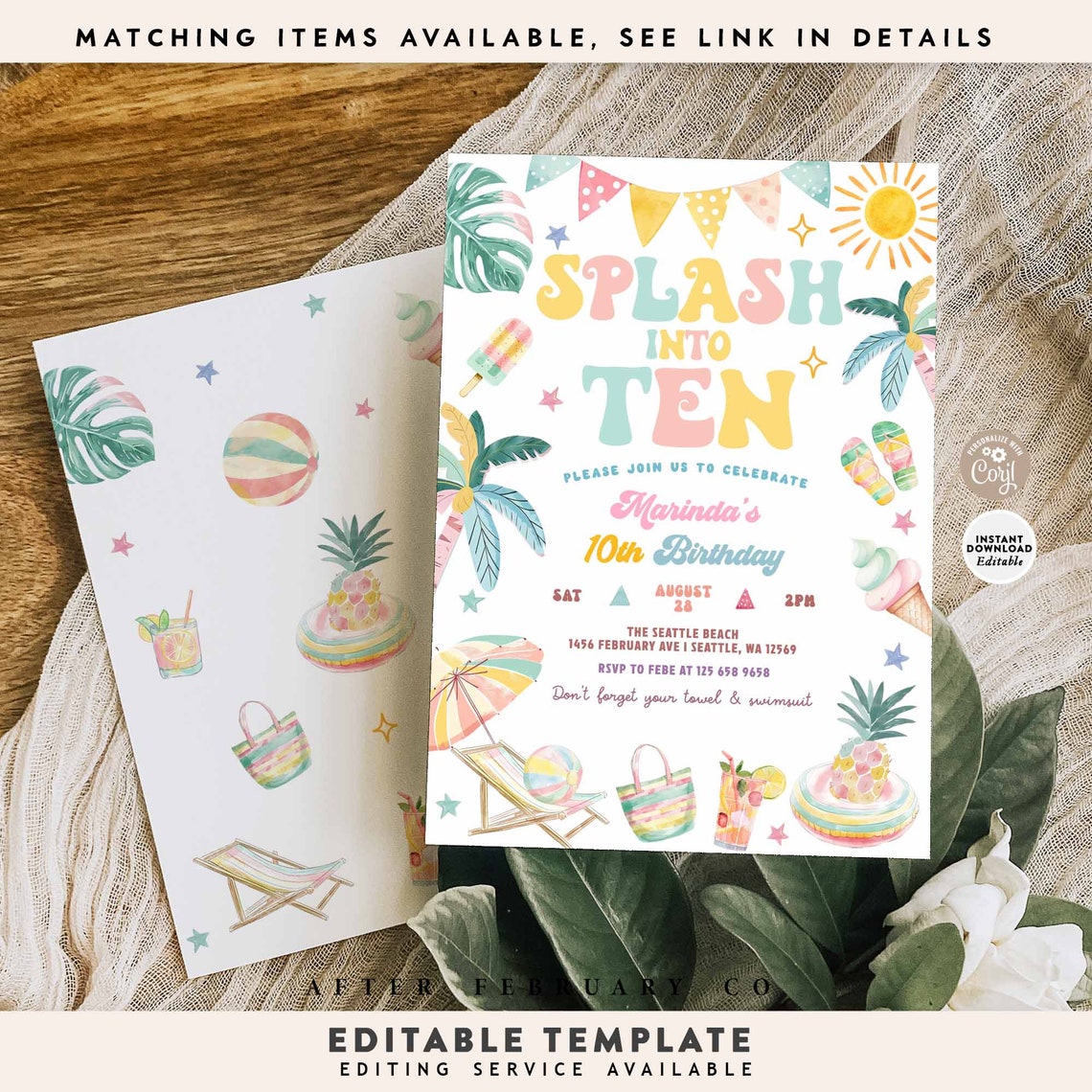 Splash Into TEN 10th Birthday Pool Party Invitation: Beach Theme Invite ...