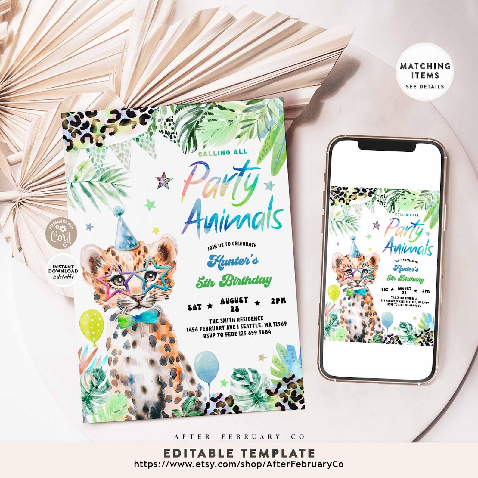 Cheetah Birthday Invitation: Wild Jungle Party Animals Safari Birthday ...