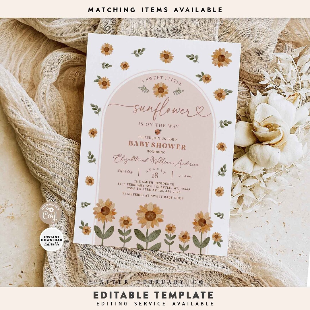 Editable Sunflower Baby Shower Invitation Sunflower Baby Sprinkle ...