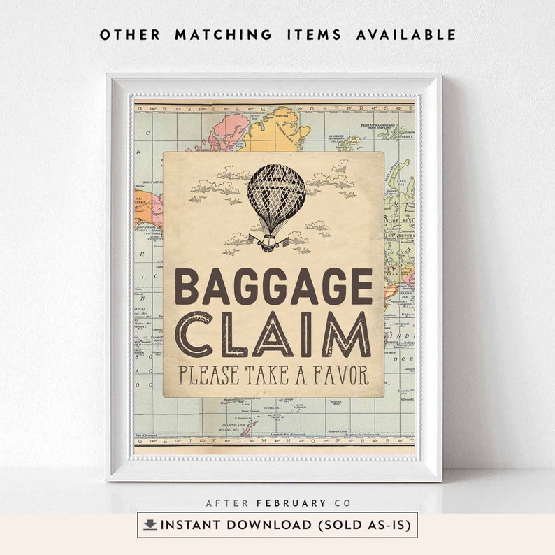 Vintage Baggage Claim Sign Printable Hot Air Balloon Travel Around the ...