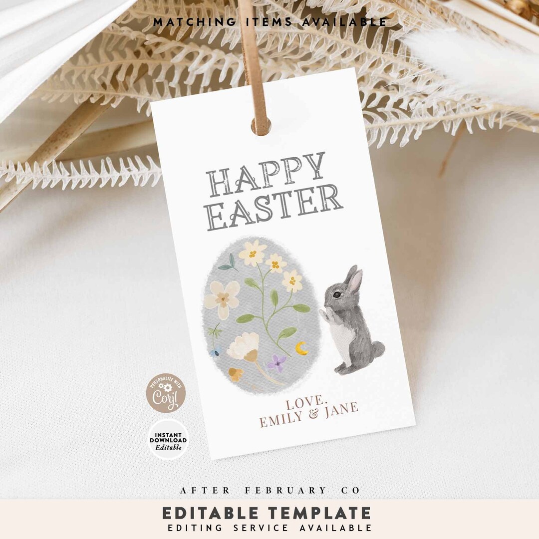 EDITABLE Boho Happy Easter Gift Tags Easter Bunny Treat Co-worker ...