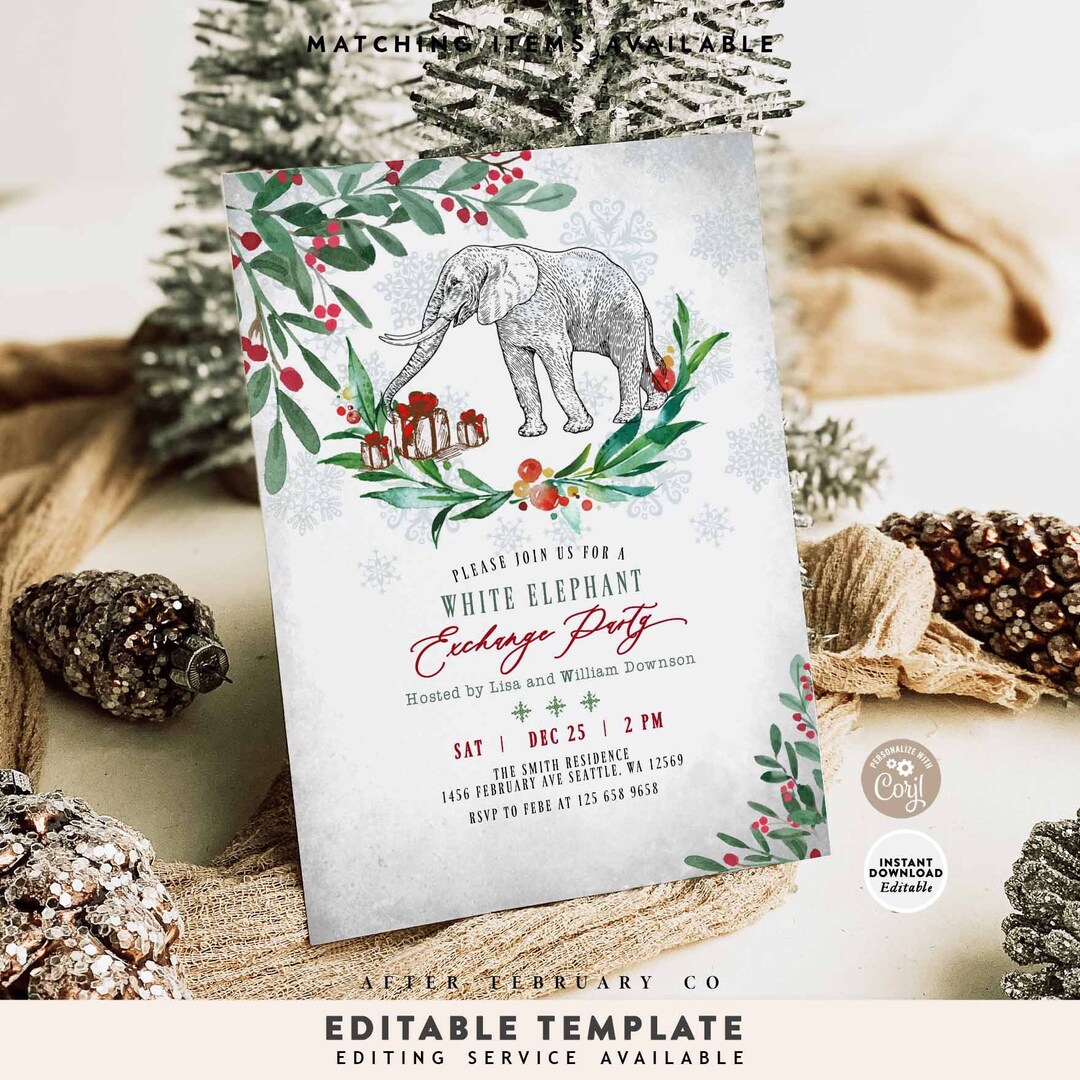 Editable White Elephant White Elephant Gift Exchange Printable String ...