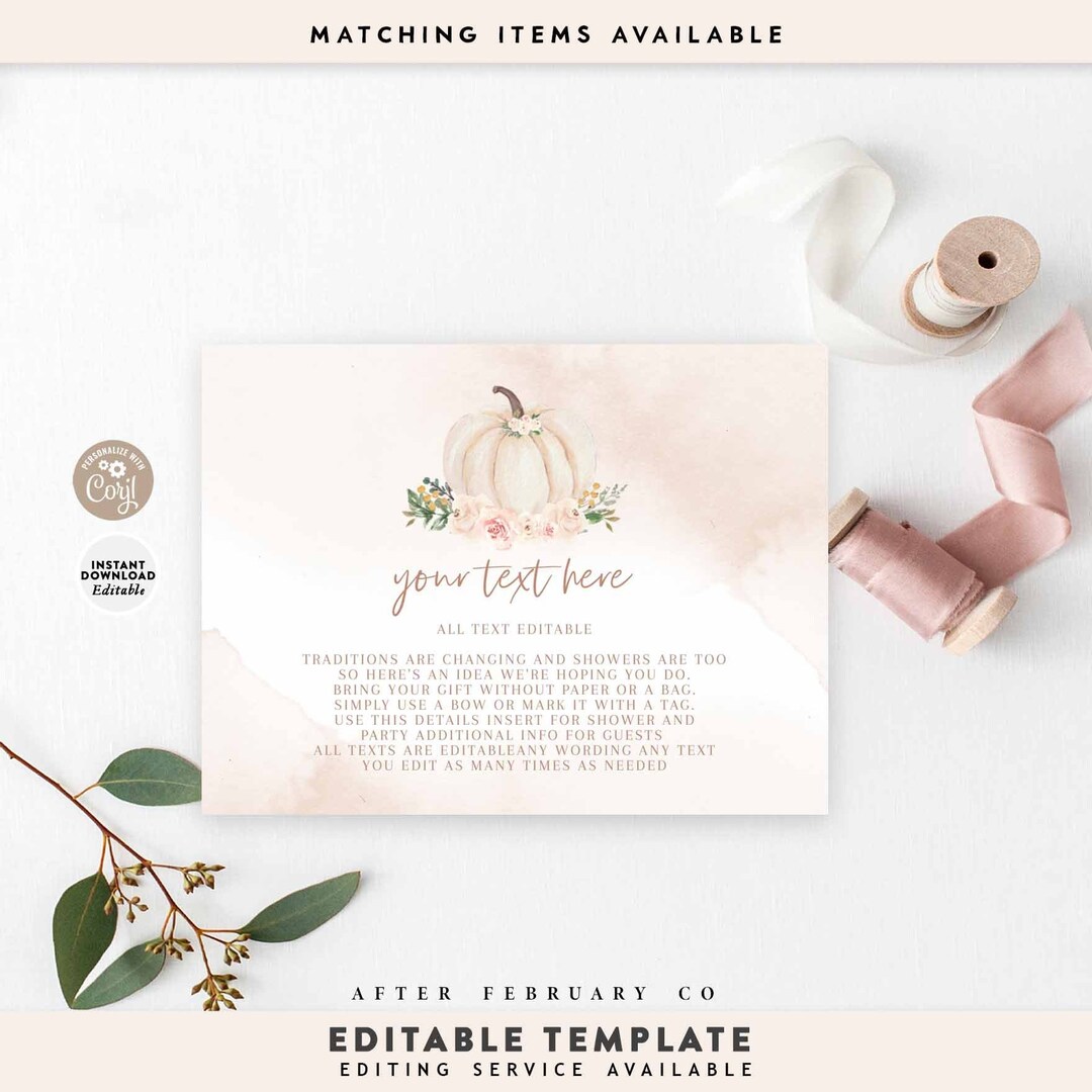 EDITABLE Blush Pink Boho Pumpkin Fall Bohemian Boho Baby Shower Detail ...