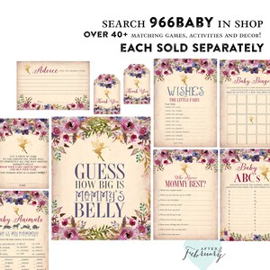 Baby Word Search Game Printable Plum Purple Floral Fairy Baby Shower ...