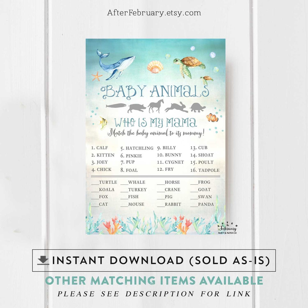 Sea Animal Baby Shower Baby Animal Game Ocean Sea Creatures Whale Baby ...