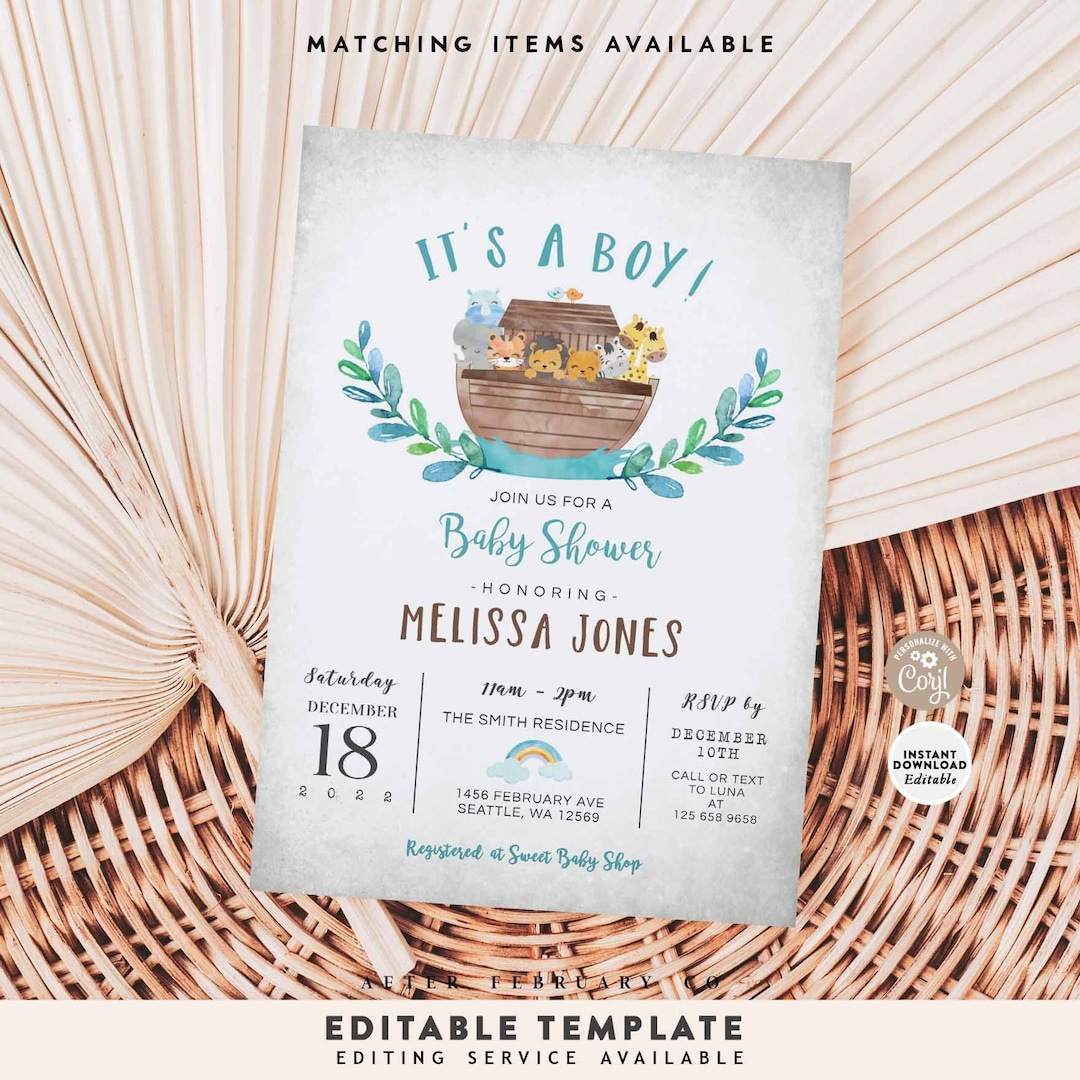 EDITABLE Noah's Ark Invitation Boy Baby Shower Sprinkle Noah's Ark ...