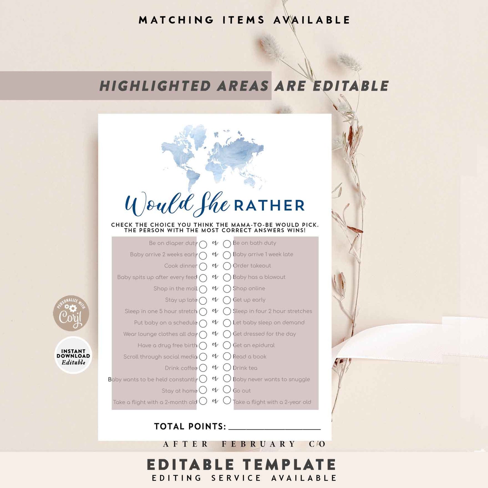 EDITABLE Blue World Map Adventure Baby Shower Game Would She - Etsy