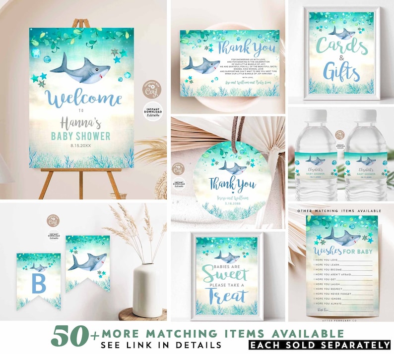 EDITABLE Shark Baby Shower Birthday Welcome Sign Under the Sea Baby ...