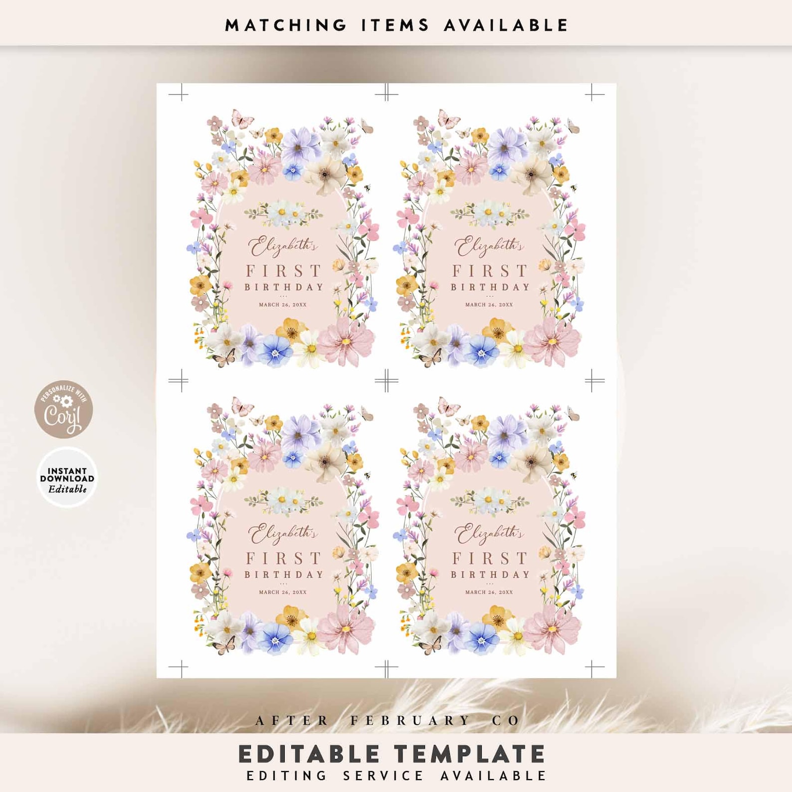 Editable Wildflower Daisy Meadow Floral Butterfly Birthday Capri Sun ...